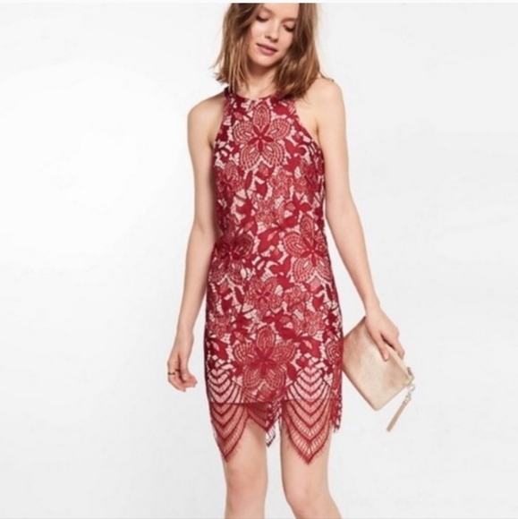 Express | Dresses | Express Red Lace Sheath Dress | Poshmark